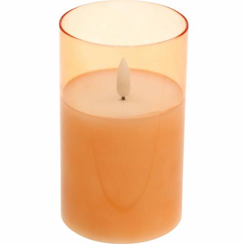 LED-ljus i glas äkta vax orange Ø7,5cm H12,5cm | Floristik24